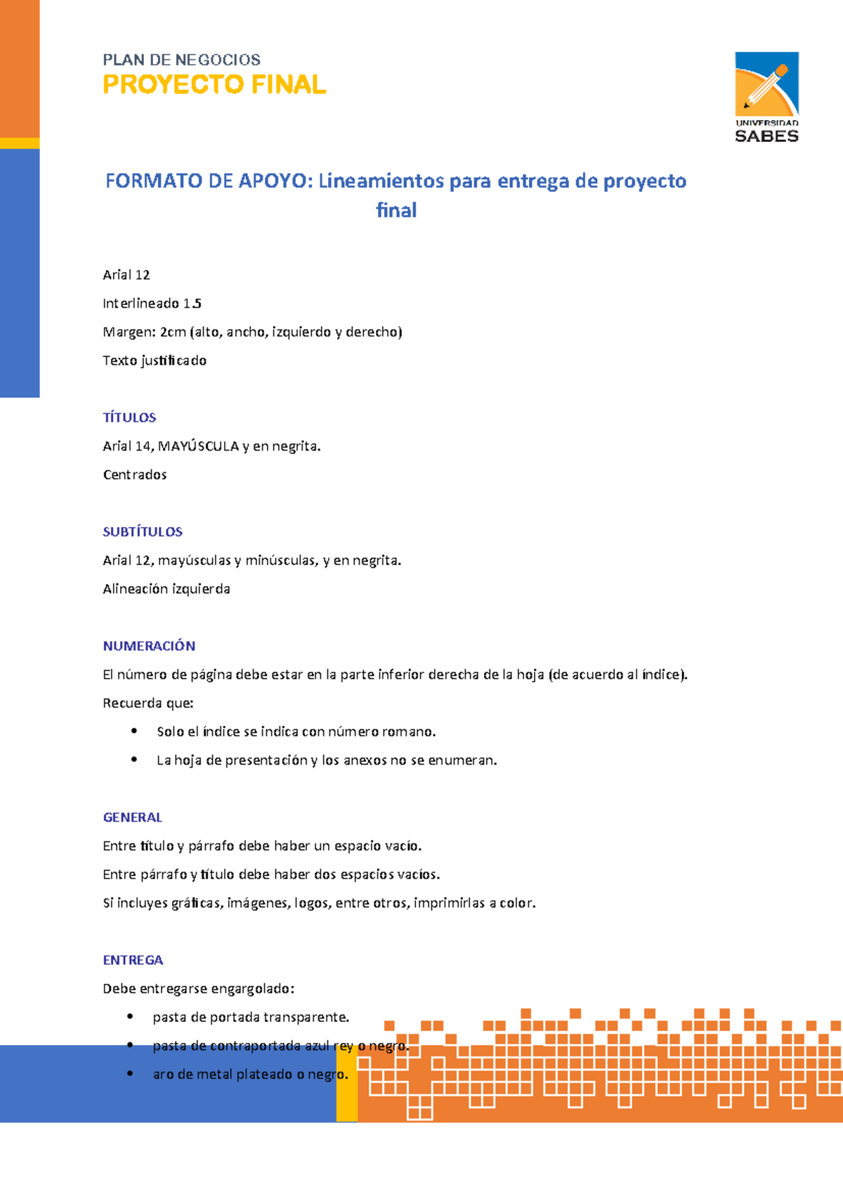 Formato - Proyecto Final - Lineamientos - PLAN DE NEGOCIOS PROYECTO ...