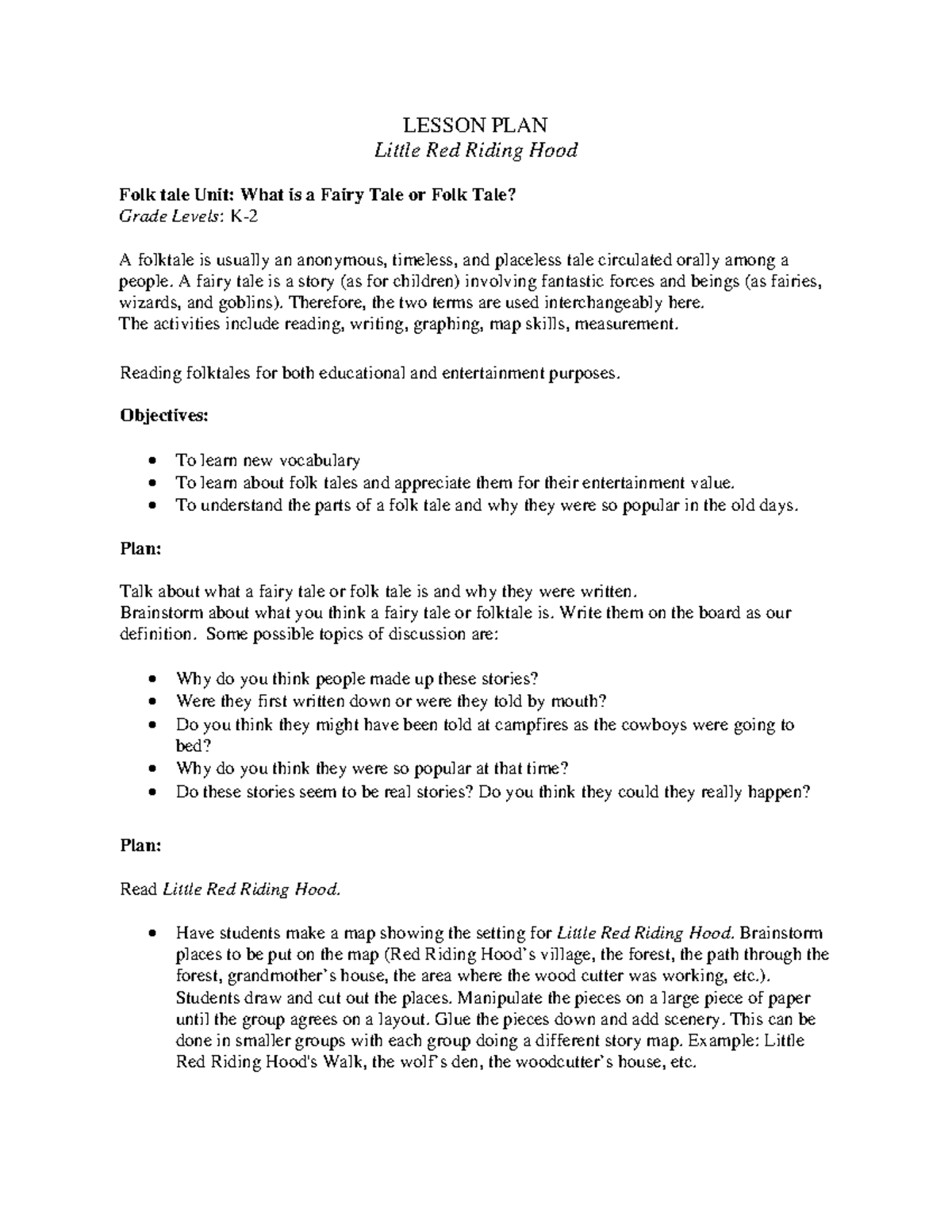 Red Riding Hood LP - Hope it helps - LESSON PLAN Little Red Riding Hood ...
