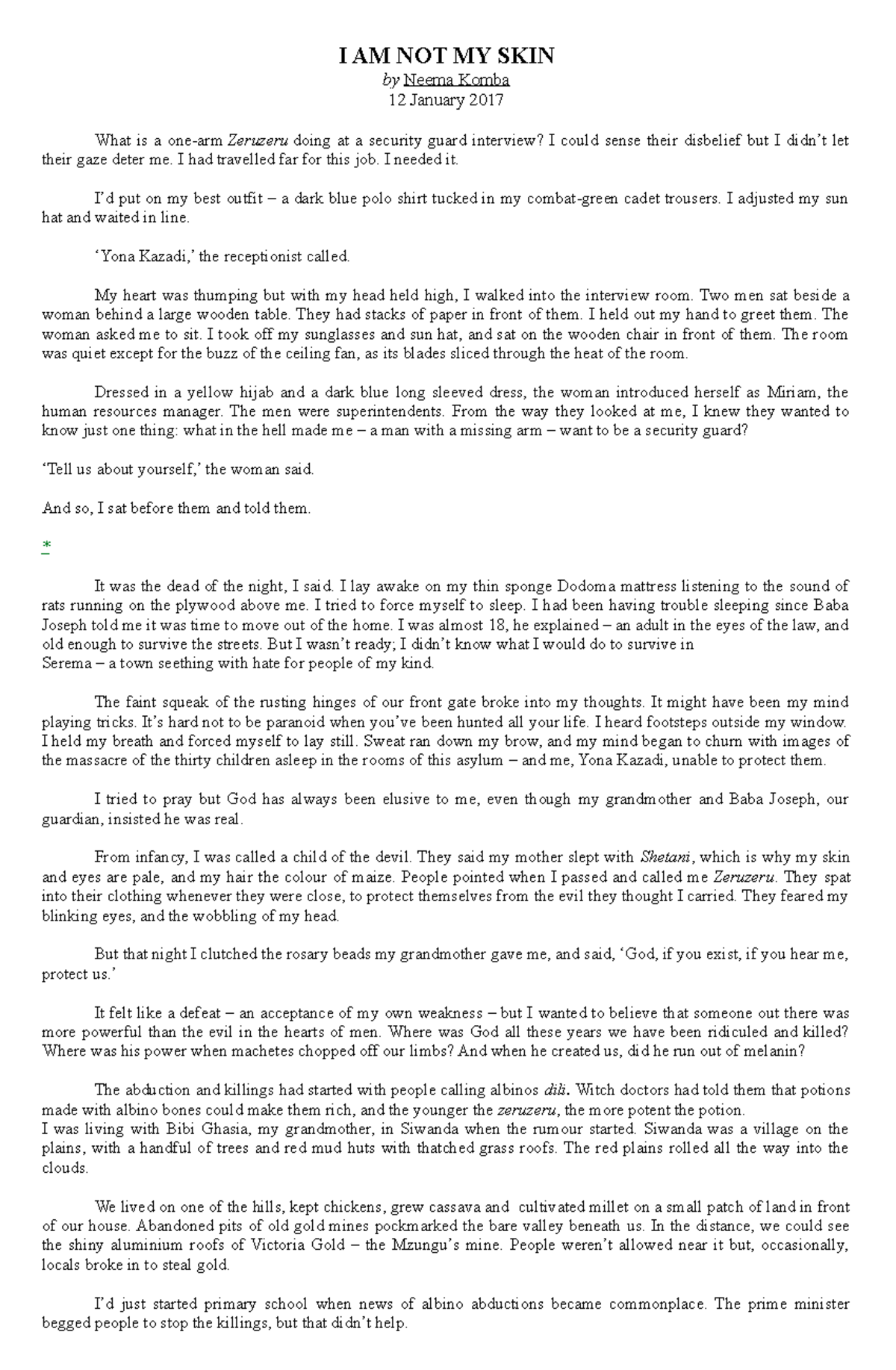 I AM NOT MY SKIN - Story of someone who has Albino - I AM NOT MY SKIN ...