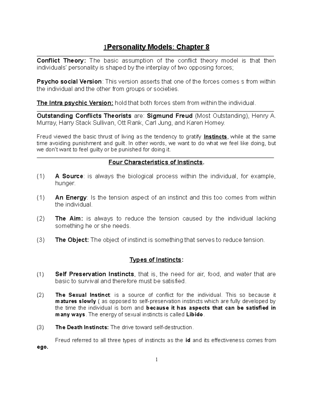SS11 Chapter 8 Personality Models Note - 1 Personality Models: Chapter ...