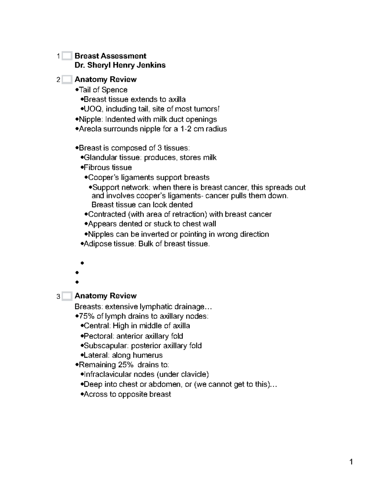 HA 8 pt 1 Breast - 1 Breast Assessment Dr. Sheryl Henry Jenkins Anatomy ...