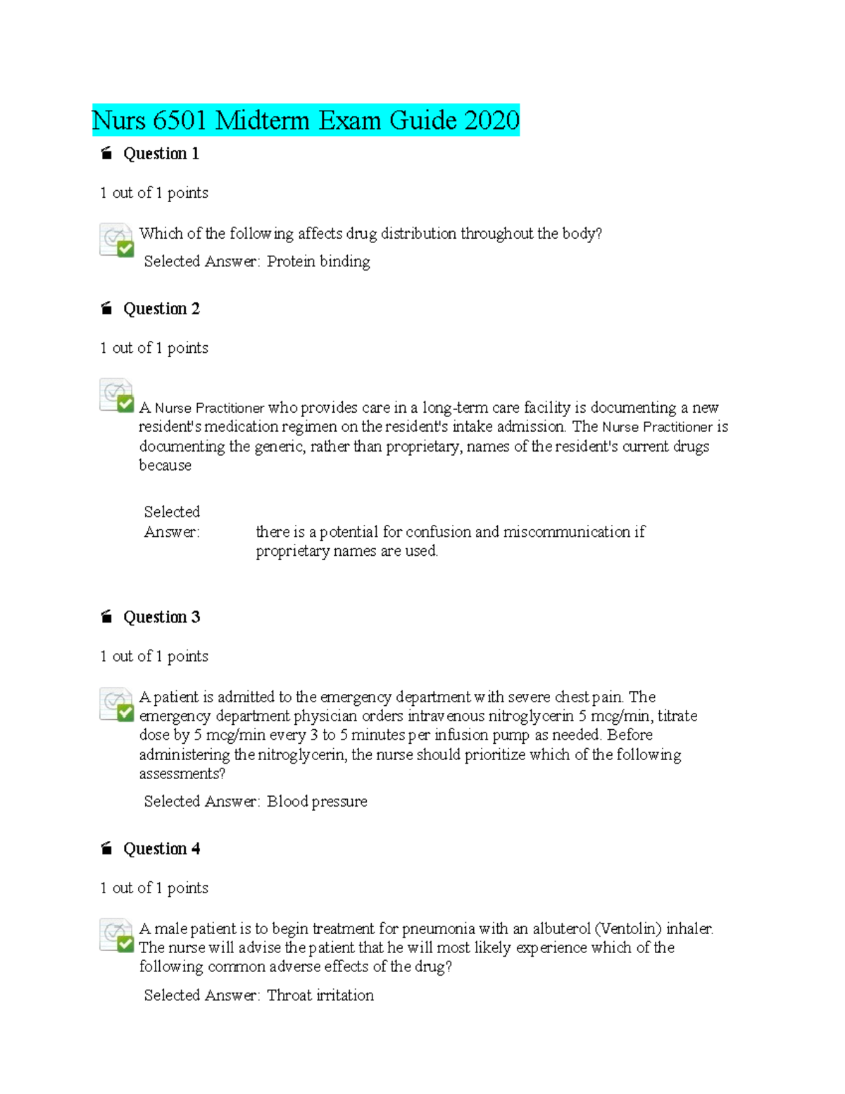 Nurs 6501 Midterm Exam Guide 2020 - Nurs 6501 Midterm Exam Guide 2020 ...