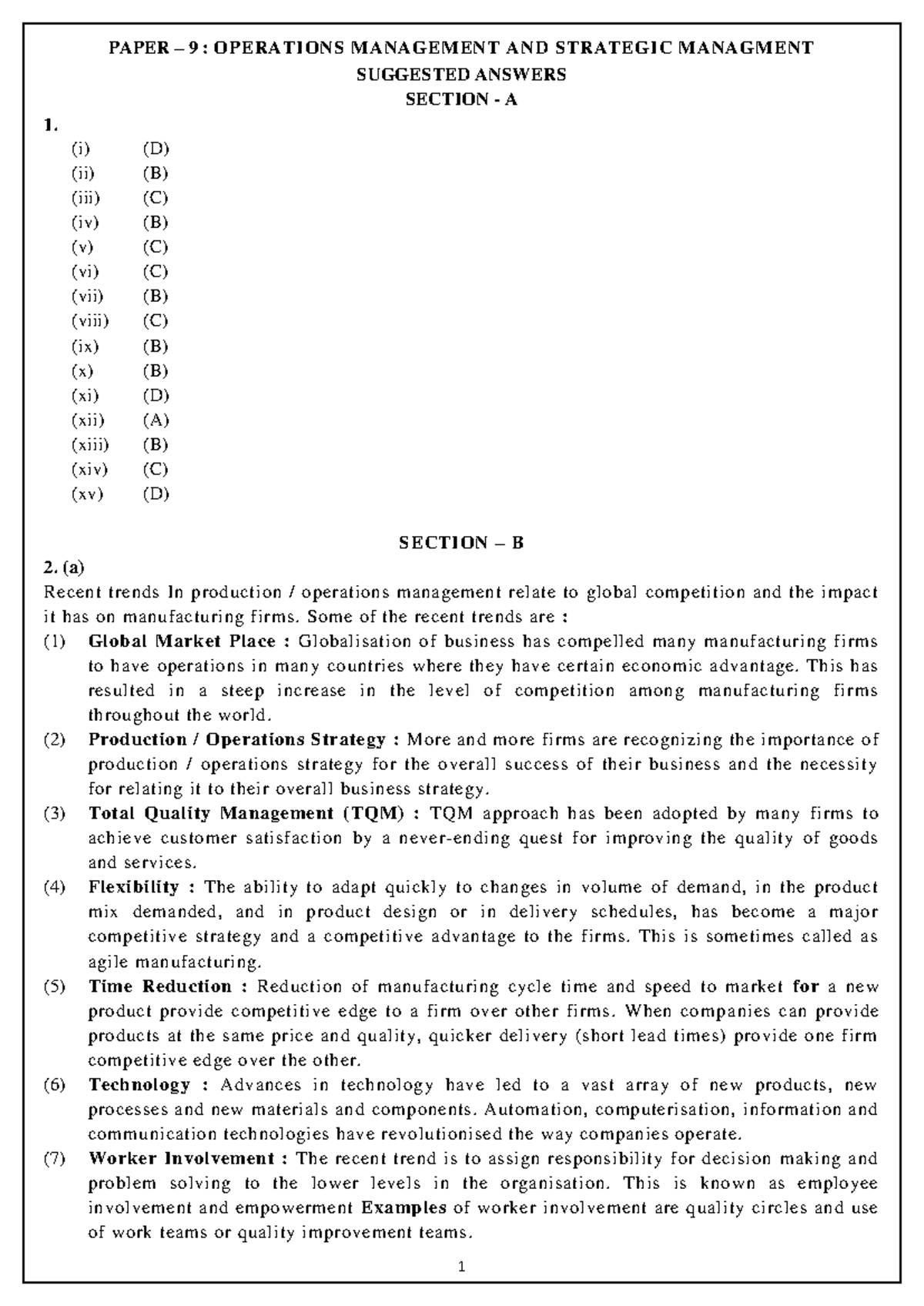 P9 - ..... - PAPER – 9 : OPERATIONS MANAGEMENT AND STRATEGIC MANAGMENT ...