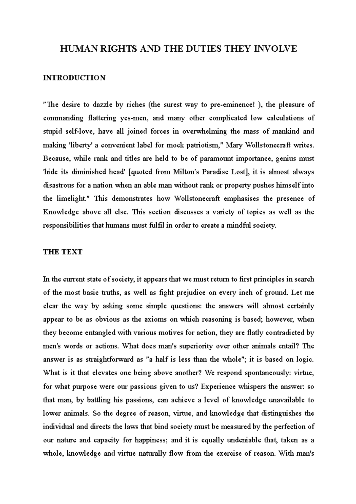 Human Rights AND THE Duties THEY Involve - HUMAN RIGHTS AND THE DUTIES ...