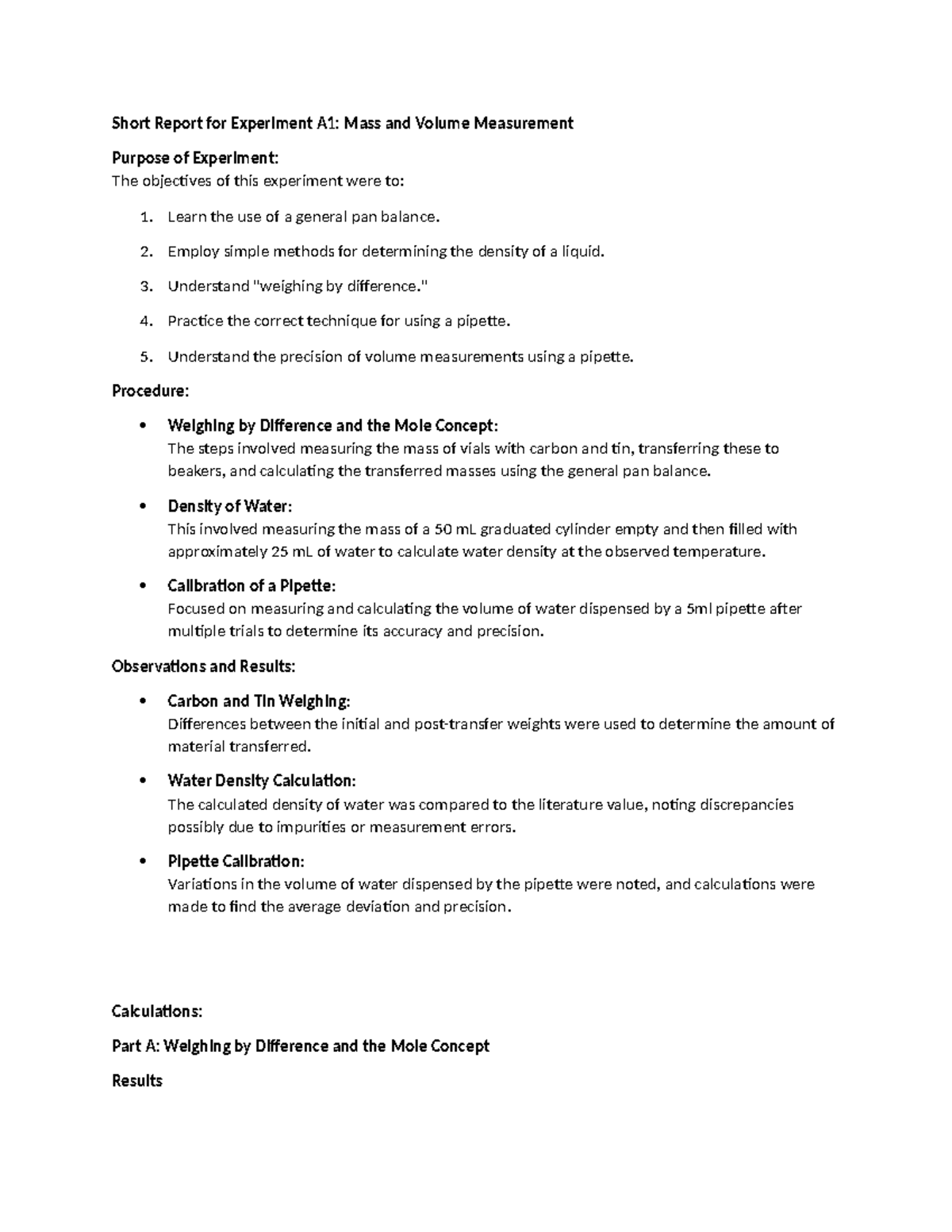 Short Report for Experiment A1 - Learn the use of a general pan balance ...