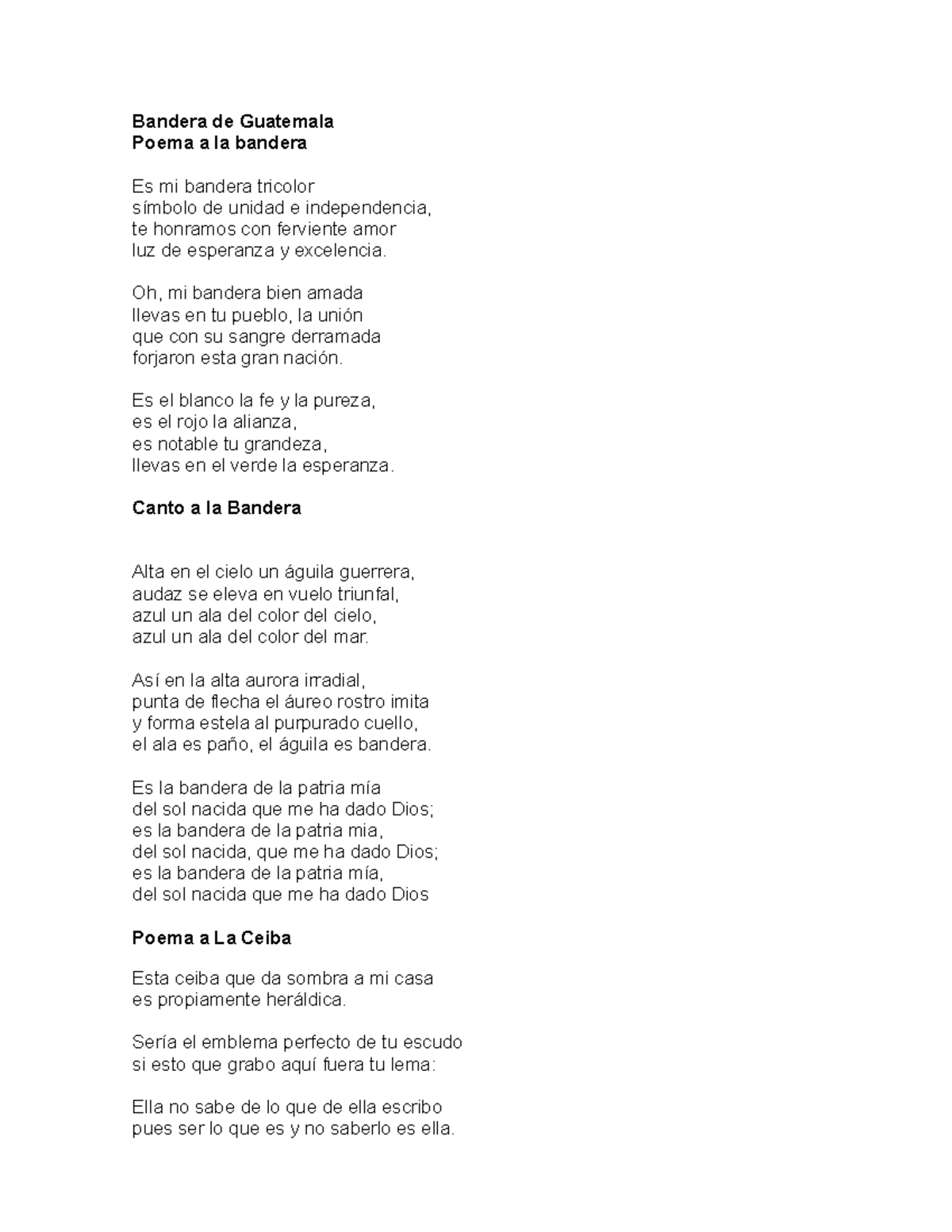 Canciones a los Simbolos patrios - Idioma español - USAC - Studocu