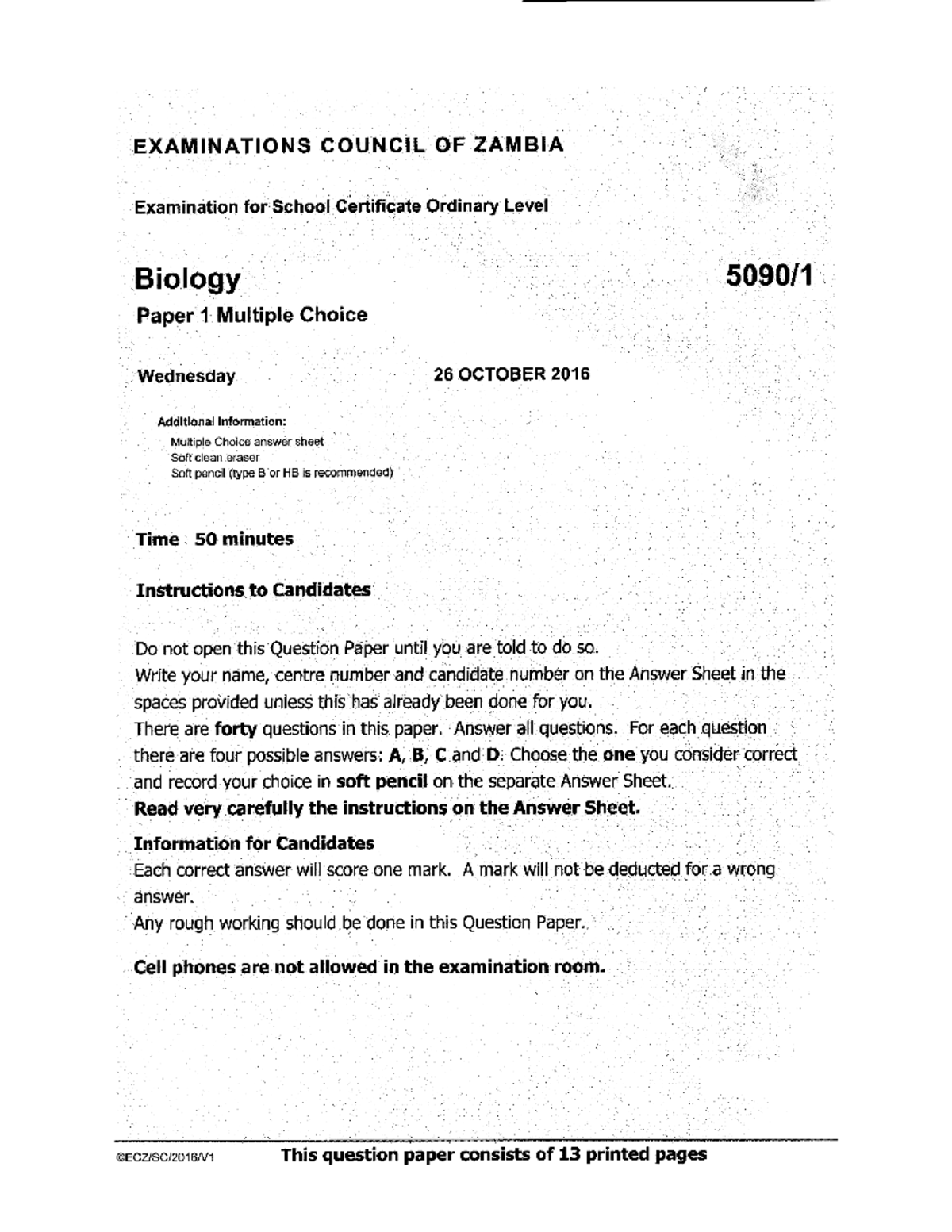 2016 Biology Paper 1 Past Paper - Biological molecules - Studocu