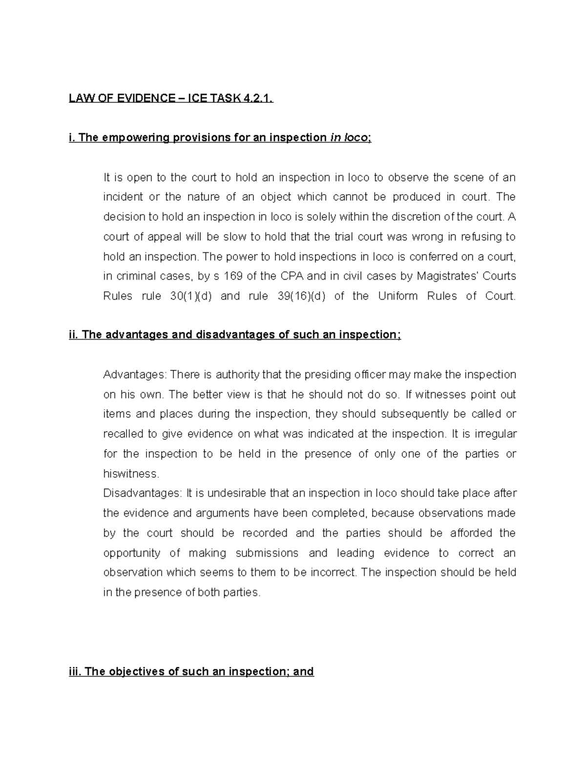 Evi ice task 4 - ICE TASK - LAW OF EVIDENCE – ICE TASK 4. i. The ...