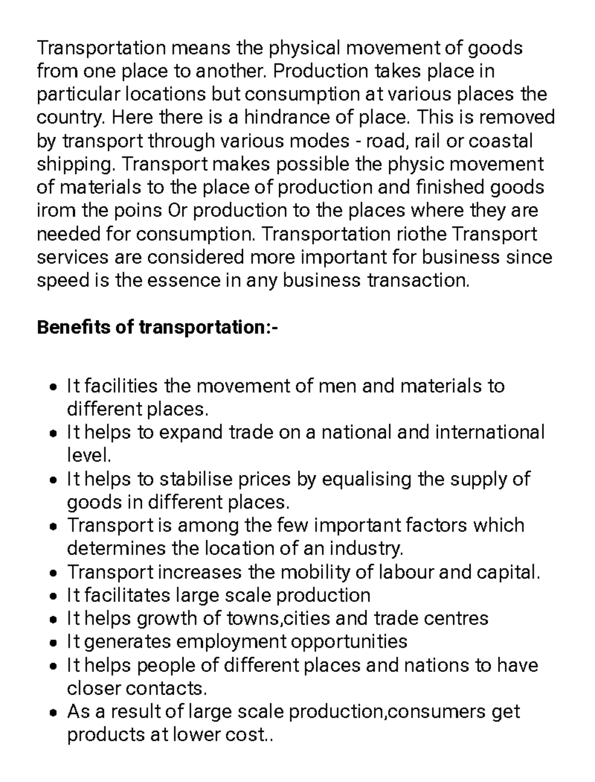 Transporation(Definition And Benefits) - Transportation means the ...