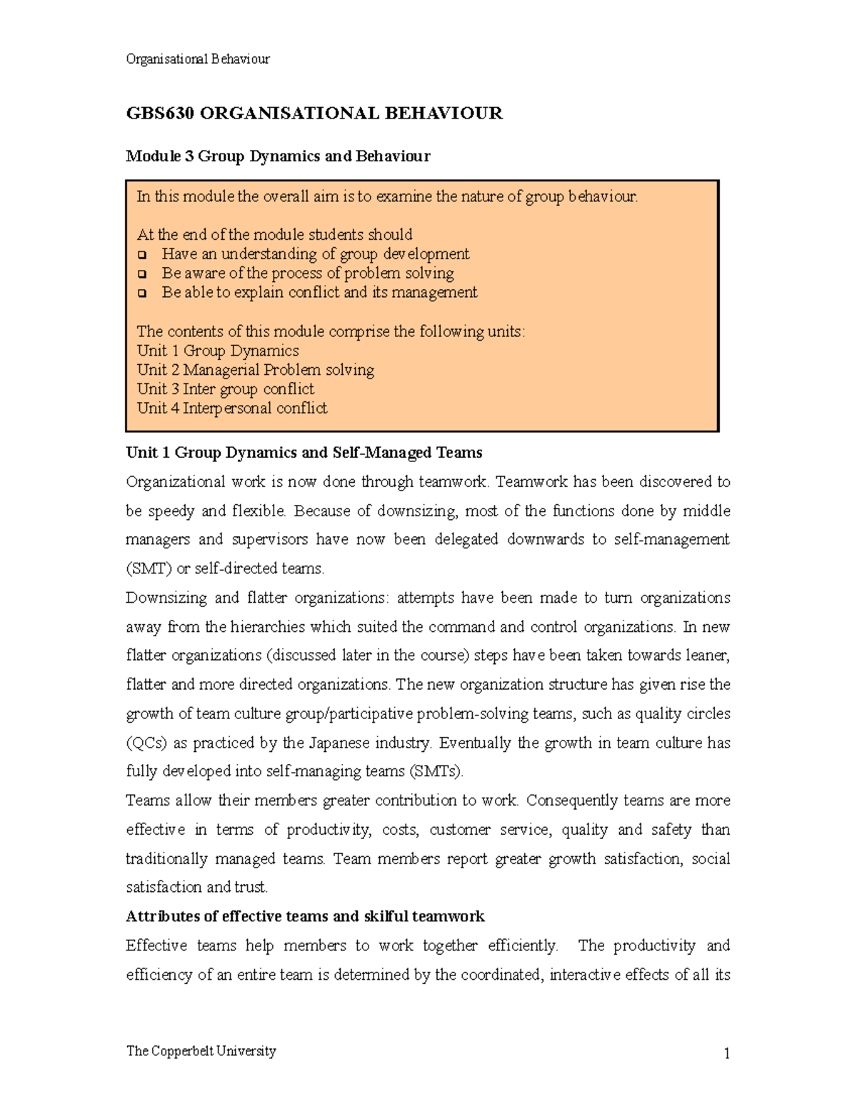 Group Dynamics and behaviour - GBS630 ORGANISATIONAL BEHAVIOUR Module 3 ...
