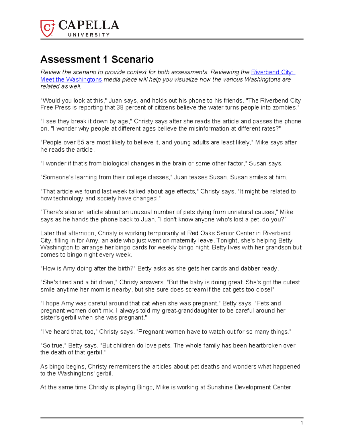 Cf assessment 1 scenario - Assessment 1 Scenario Review the scenario to ...