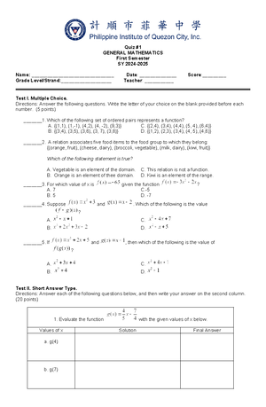 2425 Q1 Midterm Functions Retest - Retest on Functions GENERAL ...