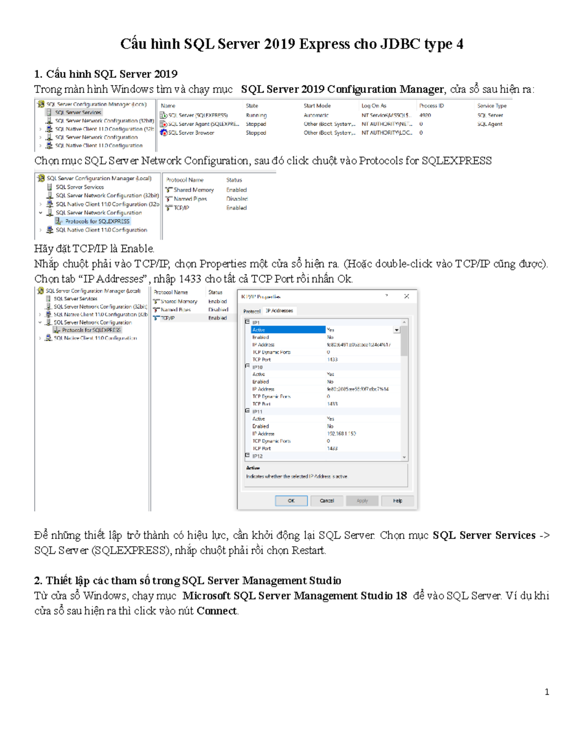 3-cau hinh SQL Server 2019 cho JDBC type 4 - Cấu hình SQL Server 2019 Express cho JDBC type 4 1 ...