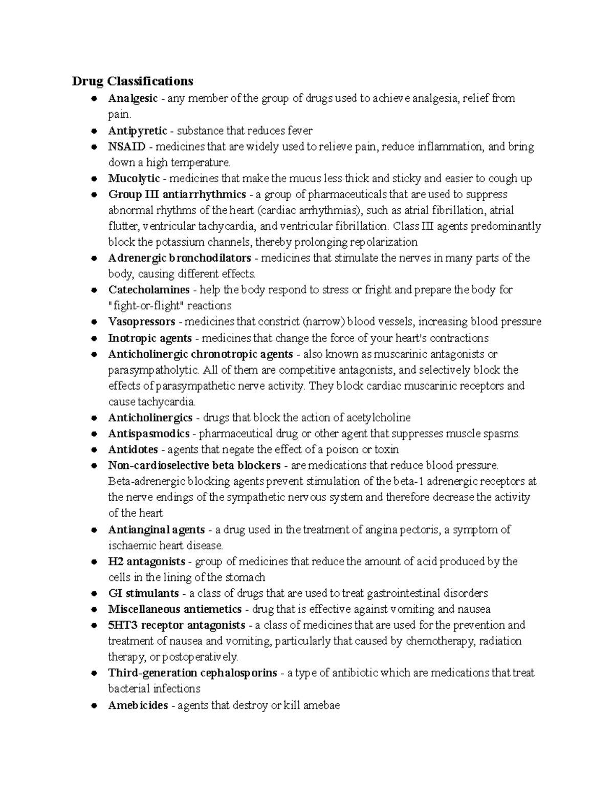 Medications - Pharmaco - Drug Classifications Analgesic - any member of ...