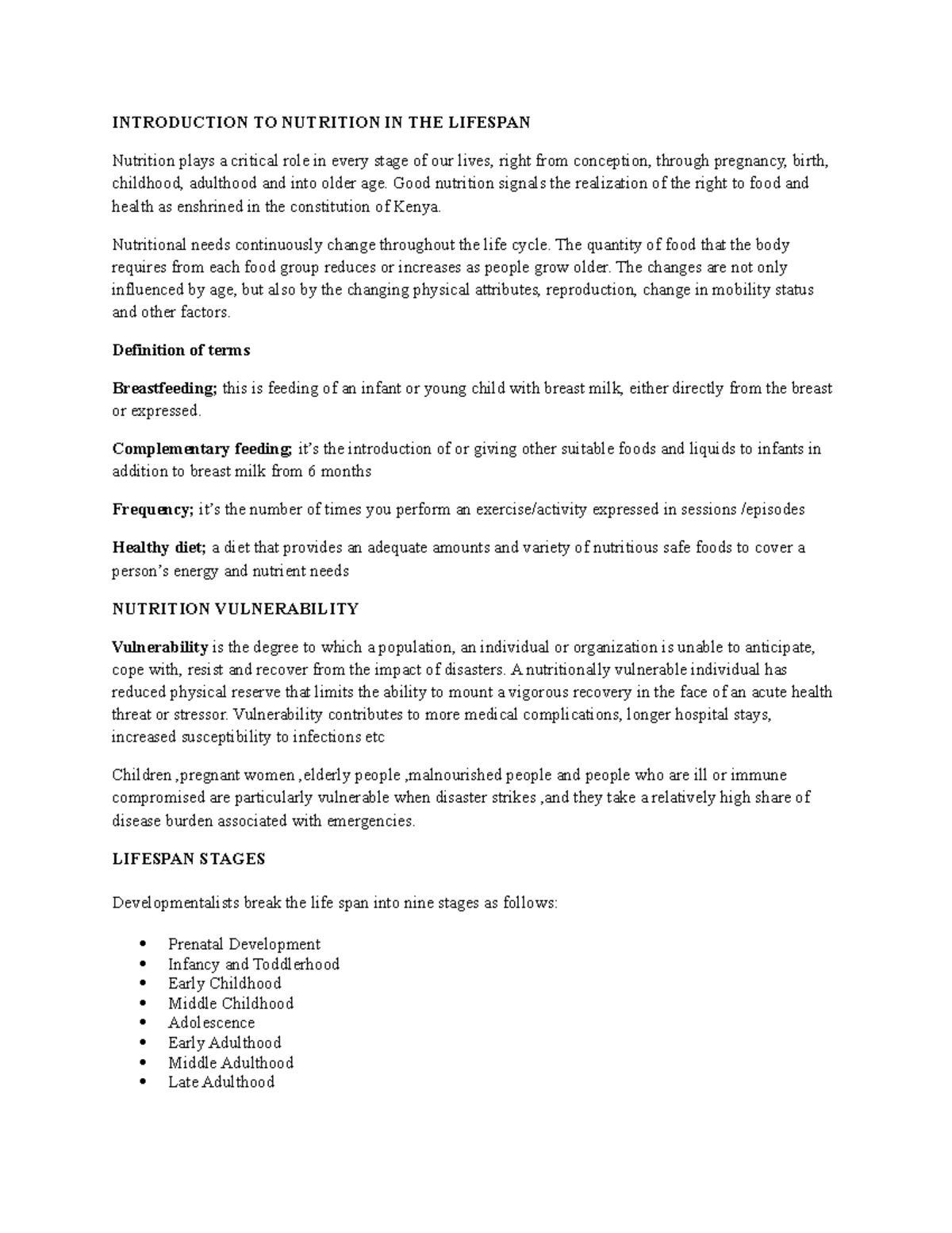 Introduction TO Nutrition IN THE Lifespan(week 1) - INTRODUCTION TO ...