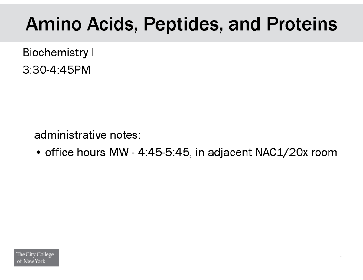 LECTURE NOTES for LEHINGER - Amino Acids, Peptides, and Proteins ...