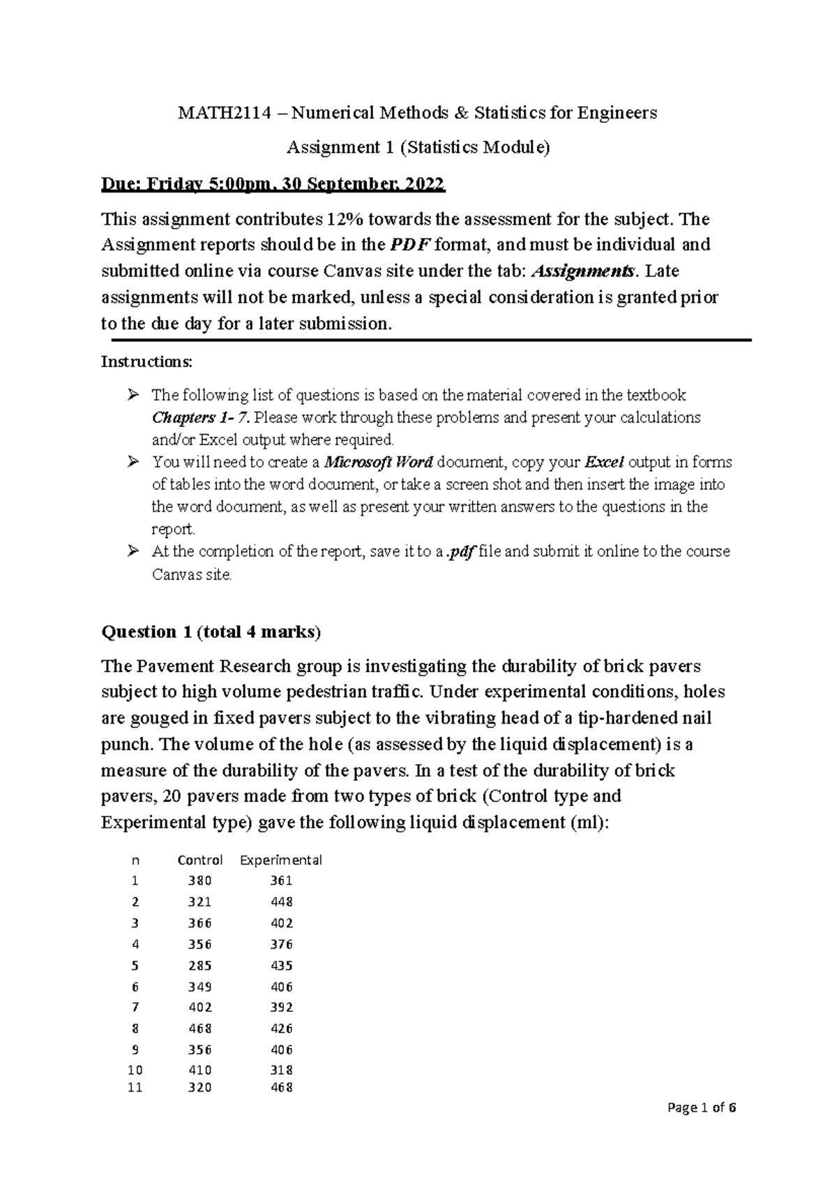 Assignment 1 MATH2114 2022 (1) - Page 1 of 6 MATH2114 – Numerical ...
