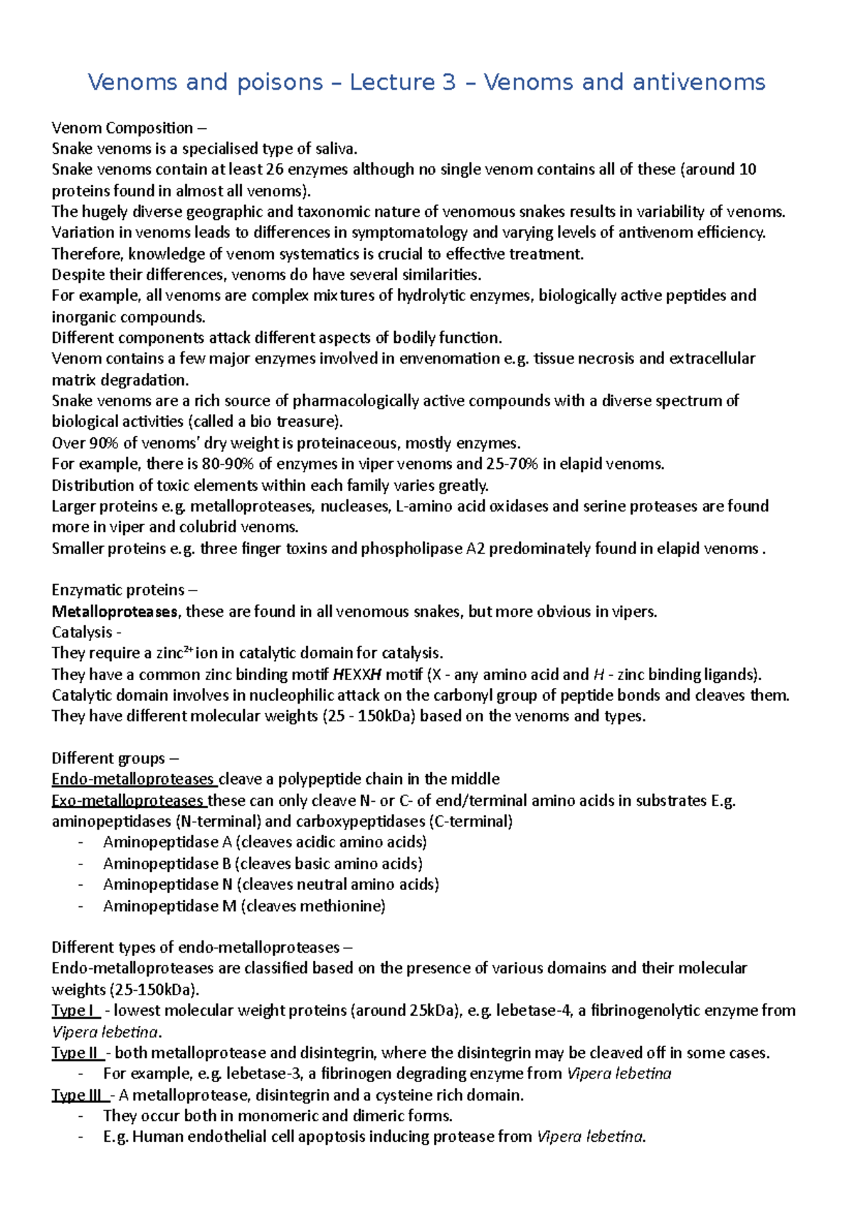 Venoms and Poisons Lecture 3 - Venoms and poisons – Lecture 3 – Venoms ...