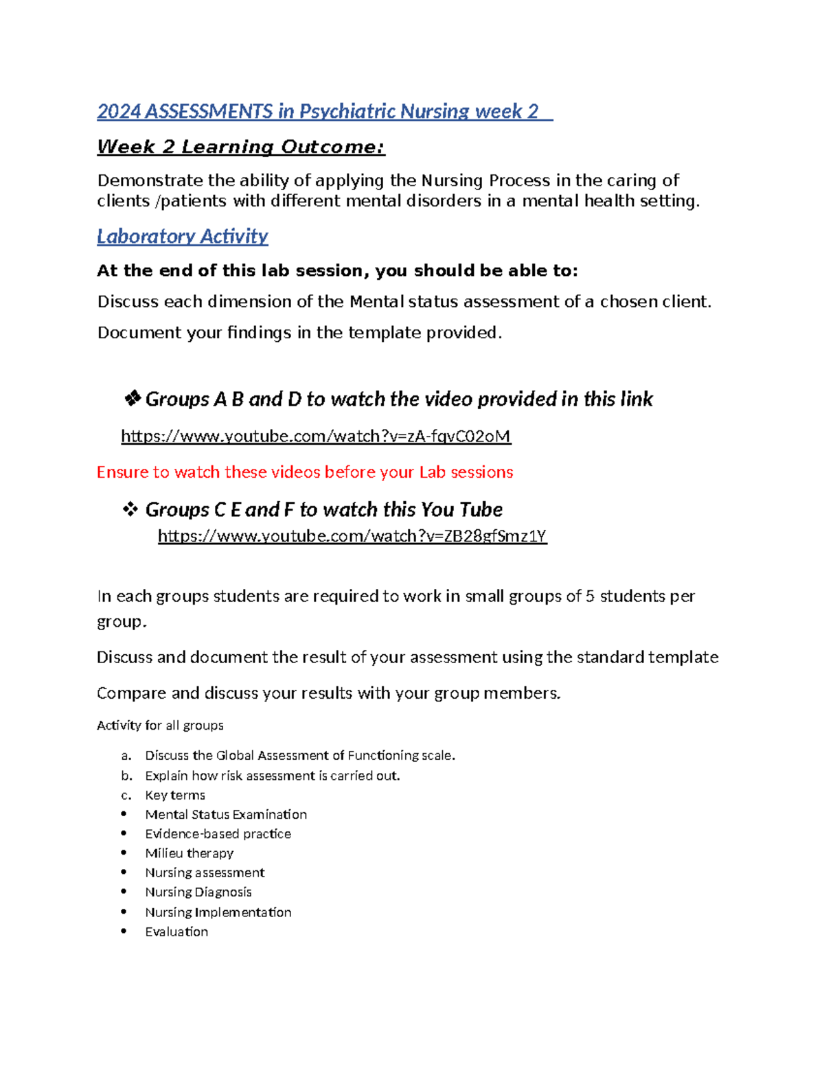 Tutorial Lab activity week 2 - 2024 ASSESSMENTS in Psychiatric Nursing ... Tutorial Lab activity week 2 - 2024 ASSESSMENTS in Psychiatric Nursing ...