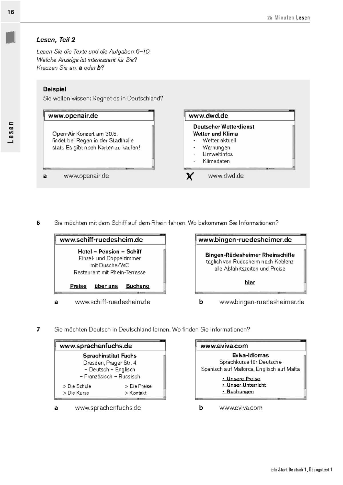 Lesen Teil 2 - 16 25 Minut en Le sen L e s e n telc Start Deutsch 1 ...
