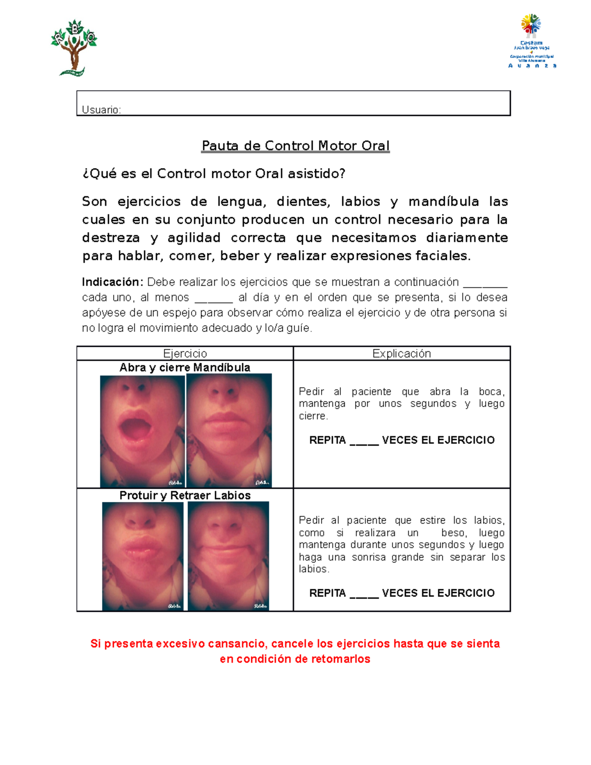 Pauta de Control motor oral - Usuario: Pauta de Control Motor Oral ¿Qué ...