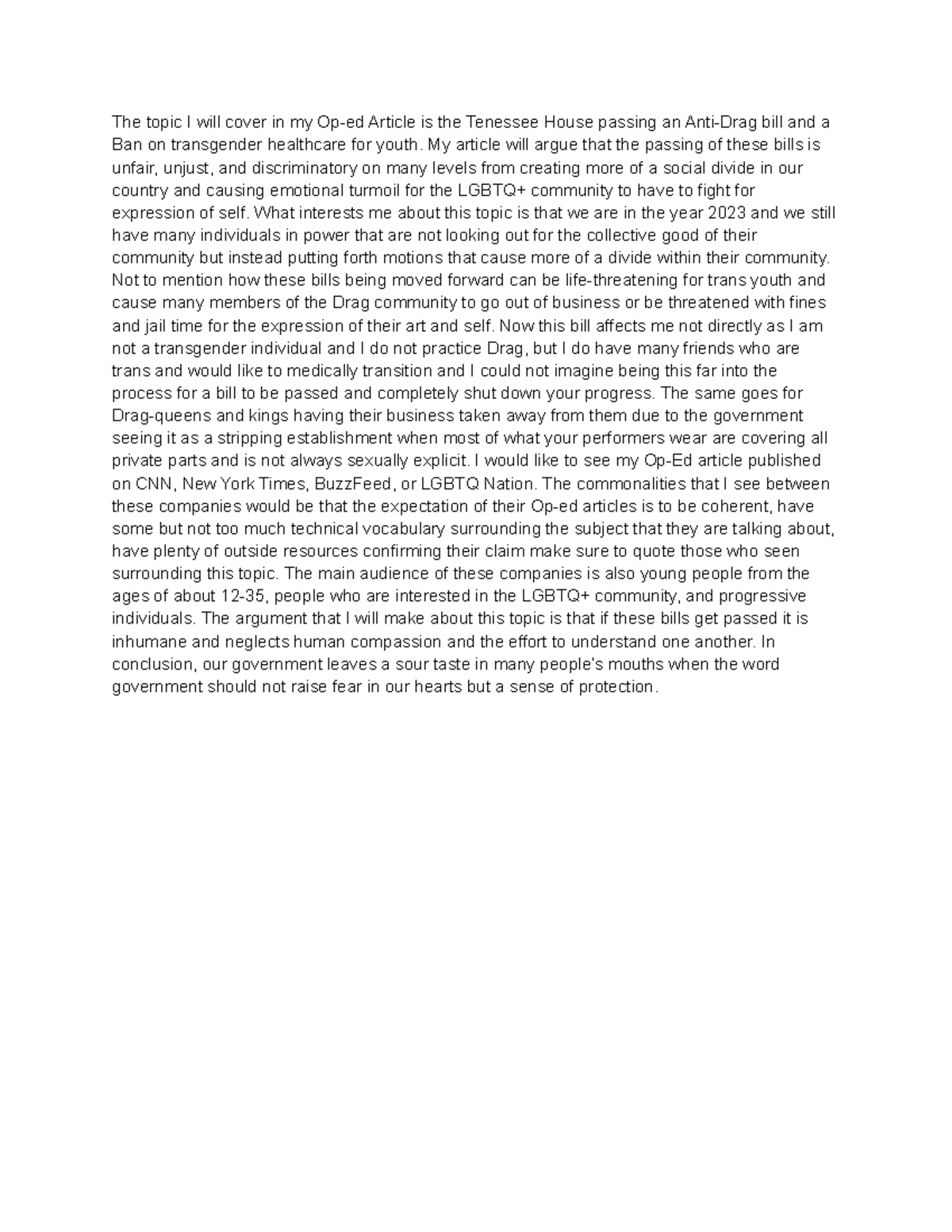 ENG 101 OP-ED Article Topic Submission Assignment - The topic I will ...