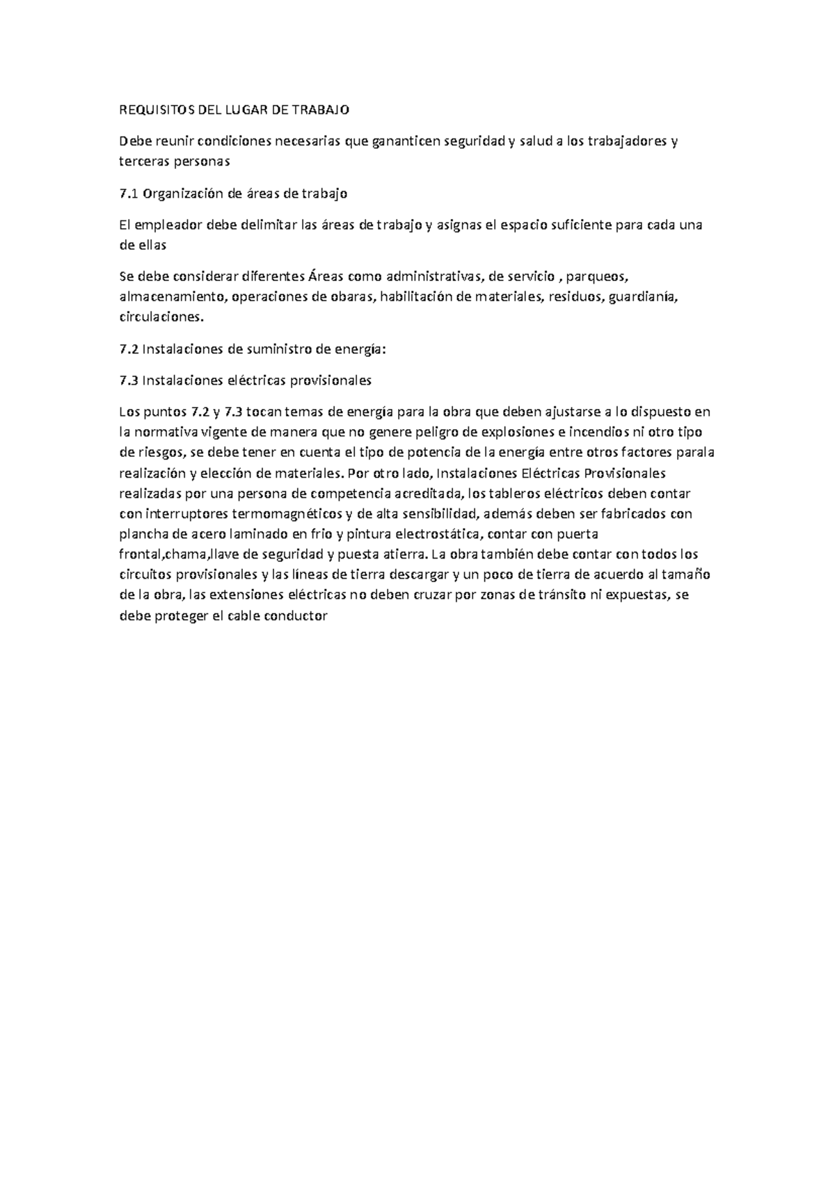 Requisitos DEL Lugar DE Trabajo - REQUISITOS DEL LUGAR DE TRABAJO Debe ...