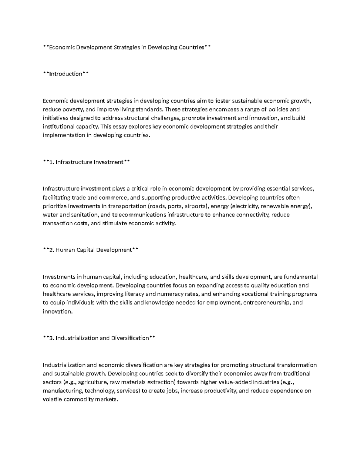 Economic Development Strategies in Developing Countries - Economic Development Strategies in ...