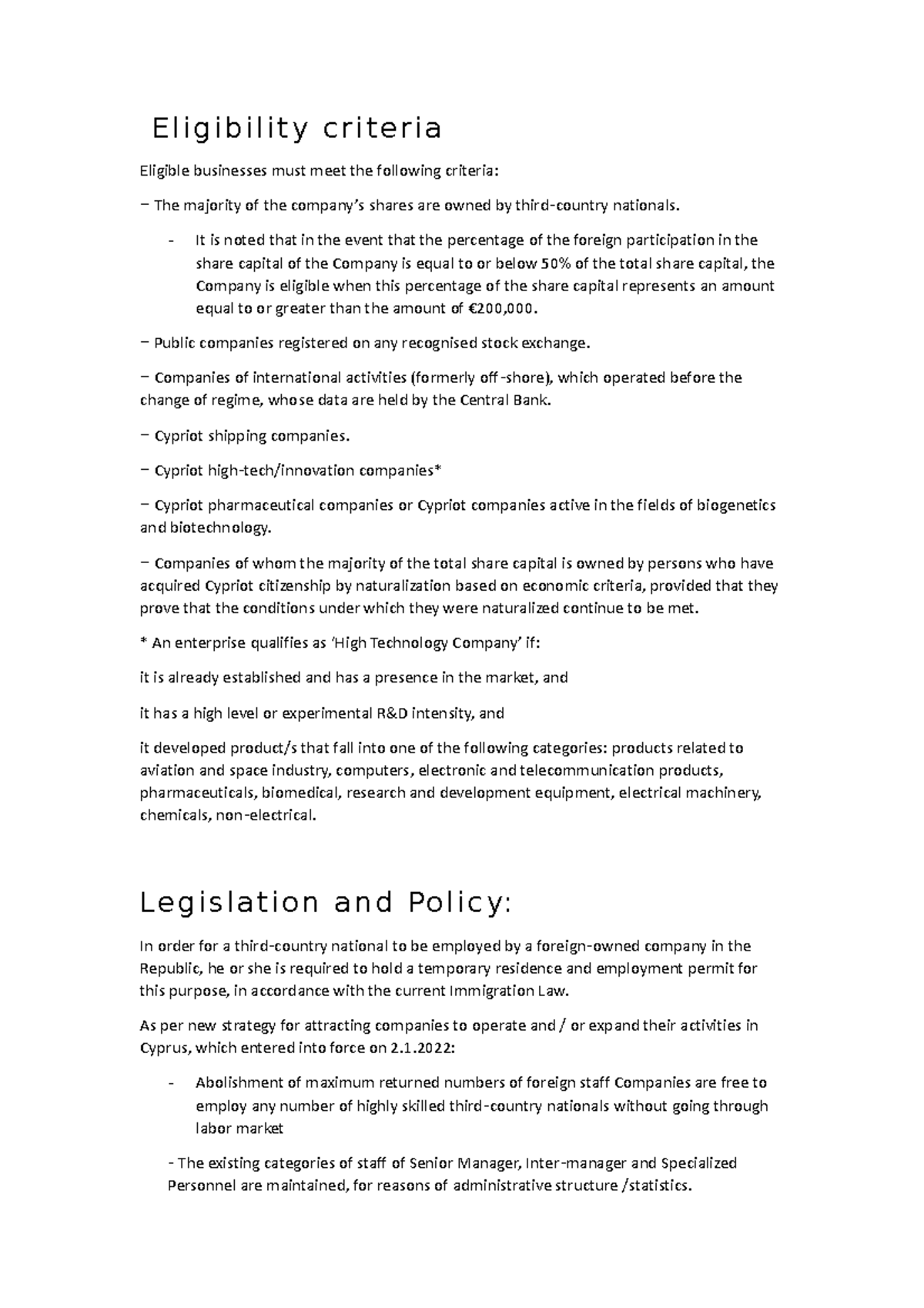 Eligibility criteria-Cyprus - E l i g i b i l i t y c r i t e r i a ...