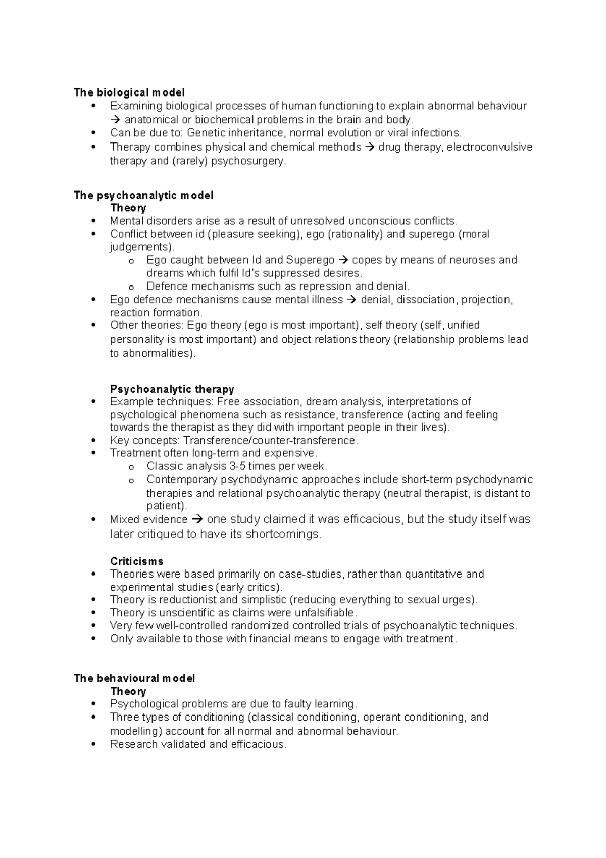 Pyschological Models and Therapies - The biological model Examining ...