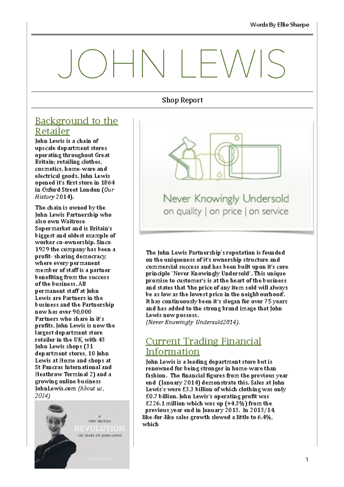 JOHN Lewis Report -2 - 70 - The John Lewis Partnership's reputation is ...