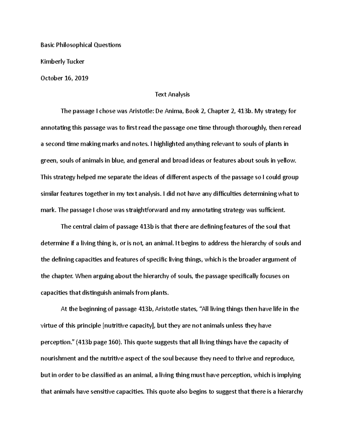 Aristotle Text analysis - Basic Philosophical Questions Kimberly Tucker ...
