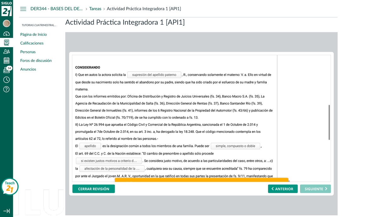 Actividad Práctica Integradora 1 [API1] - DER344 - BASES DEL DE... Tareas Acvidad Prácca ...