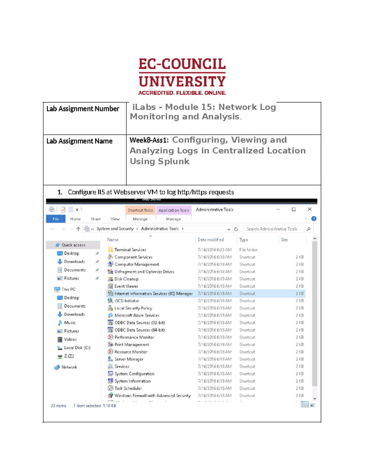 CND Week8 lab1 Splunk - Certified Network Defender (CND) - Lab Assignment Number iLabs - Module ...