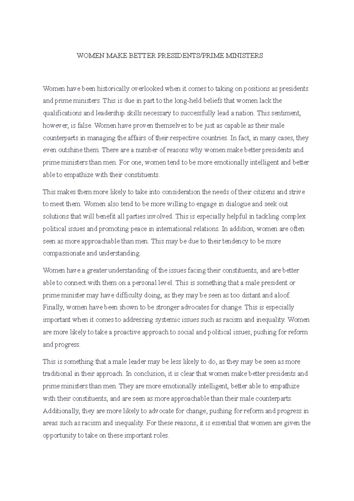 Women MAKE Better Presidents - WOMEN MAKE BETTER PRESIDENTS/PRIME ...