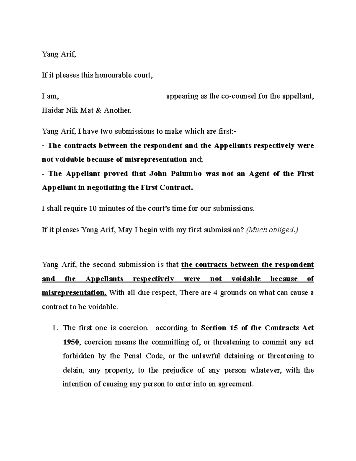 Script Mooting For The Junior Appellant - Yang Arif, If it pleases this ...