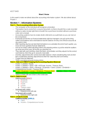 Week 6 Notes - Professor Baker, P - ACCT 5433 Week 6 Notes Section 1 ...
