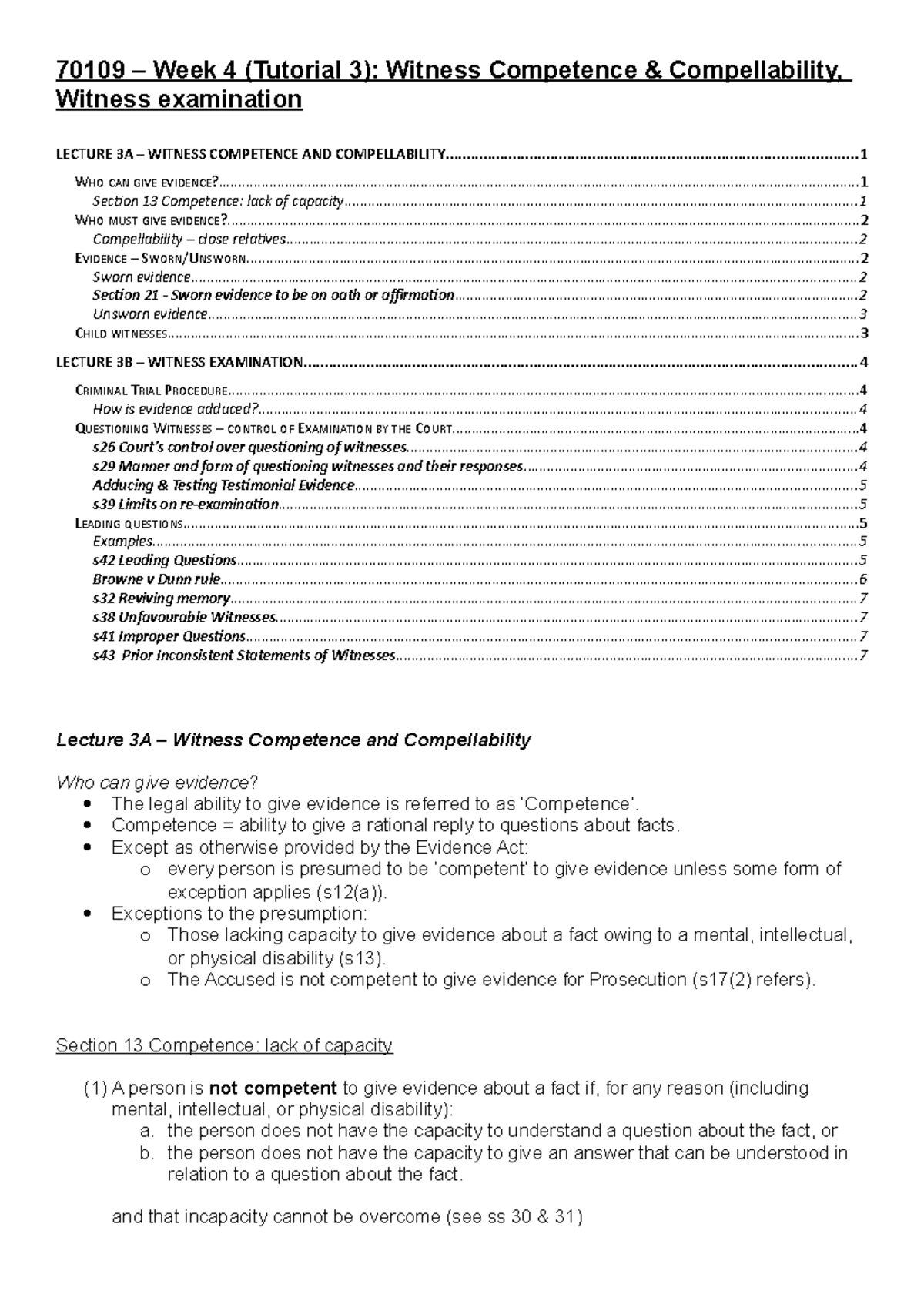 Witnesses - compellability and examination - 70109 – Week 4 (Tutorial 3 ...