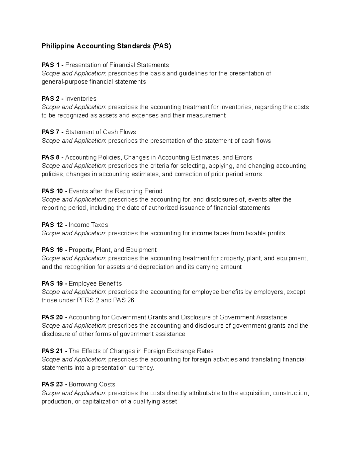 PAS and PFRS - Philippine Accounting Standards (PAS) PAS 1 ...