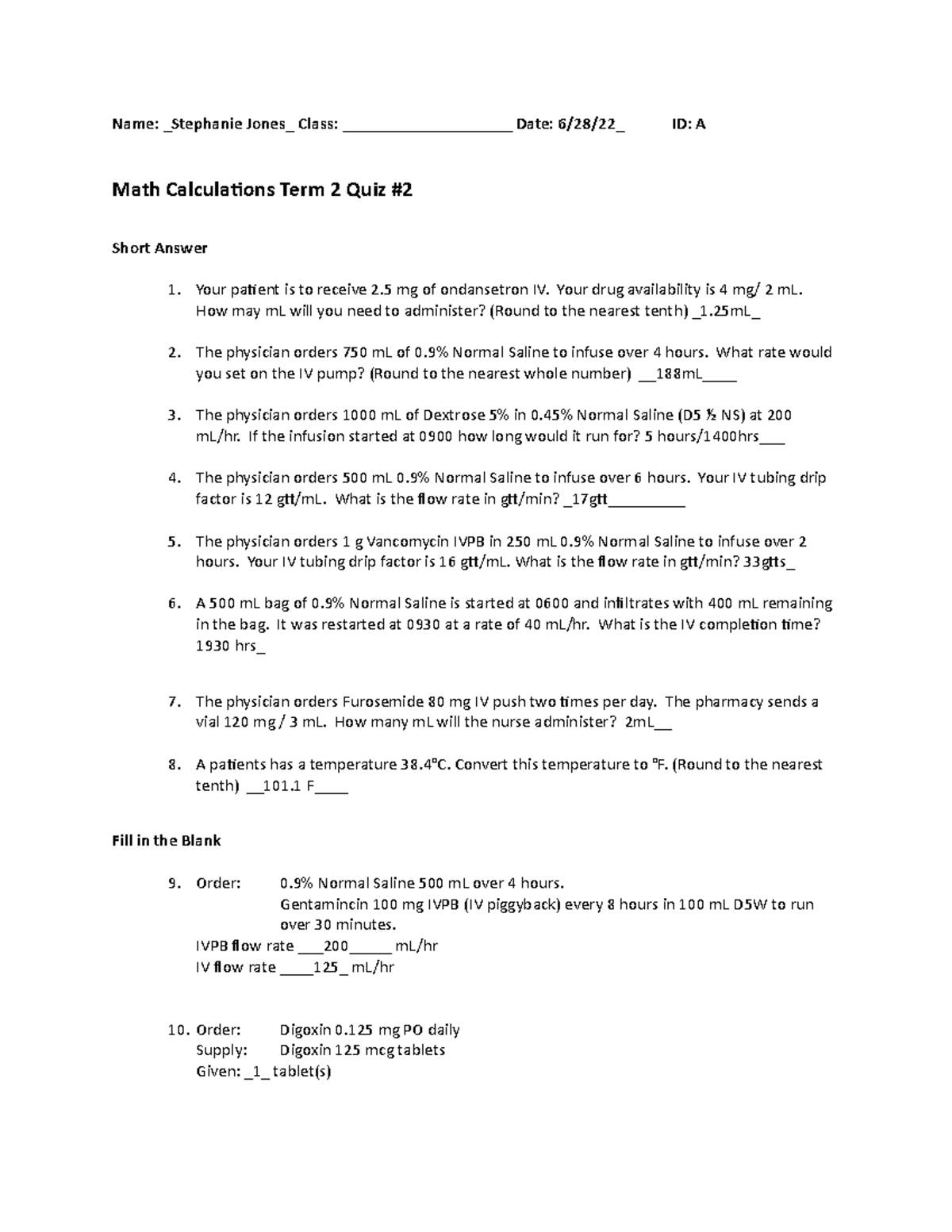 Intermediate Calculation Test 02 - Name: Stephanie Jones Class ...