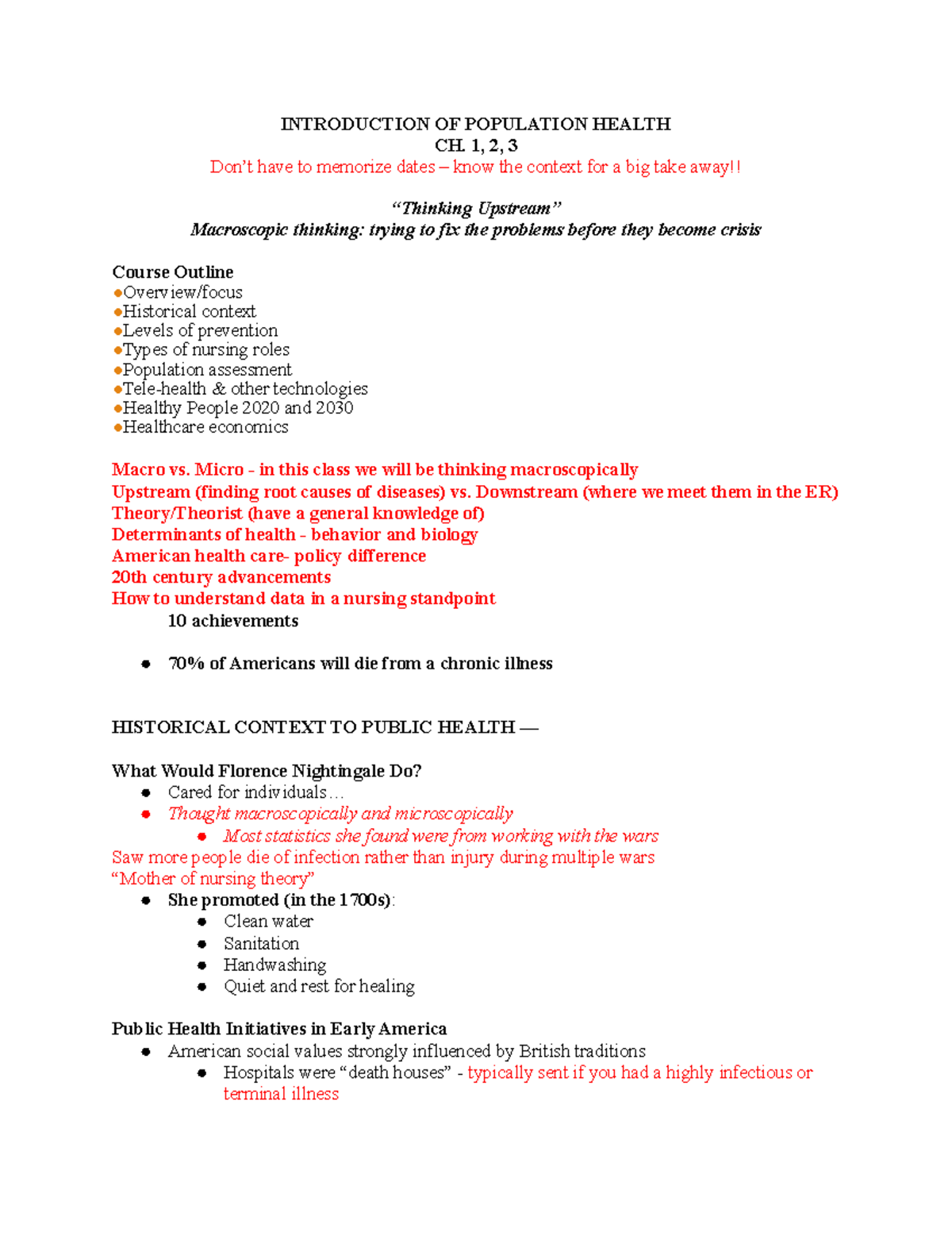 Intro to Population Health Outline - INTRODUCTION OF POPULATION HEALTH ...
