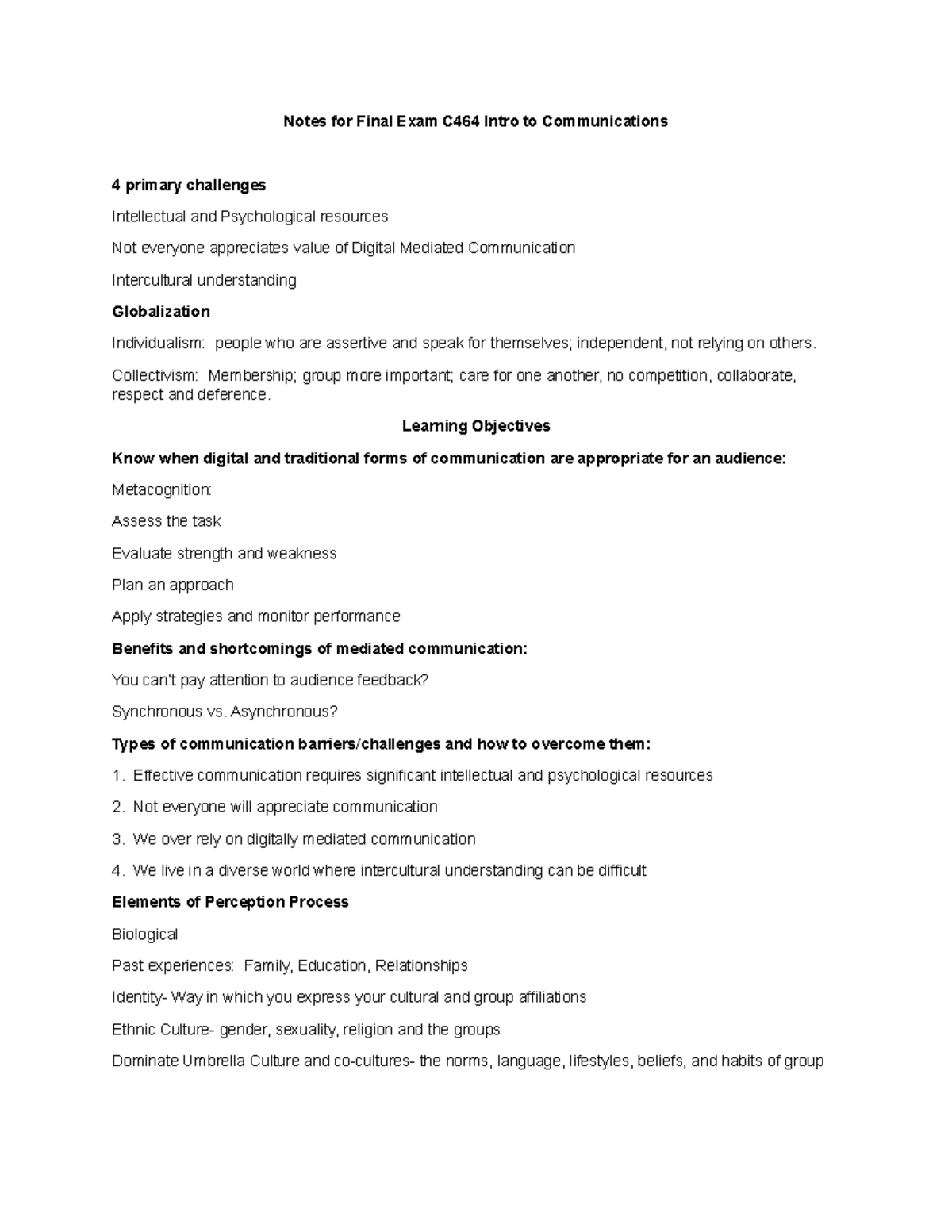 Study Guide for OA - Notes for Final Exam C464 Intro to Communications ...