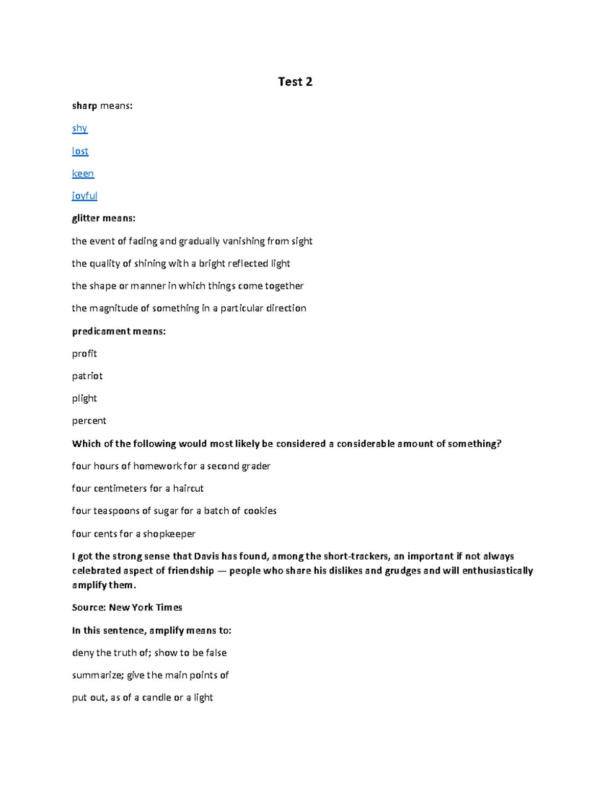 Test 2 by bilal akbar - notes - Test 2 sharp means: shy lost keen ...