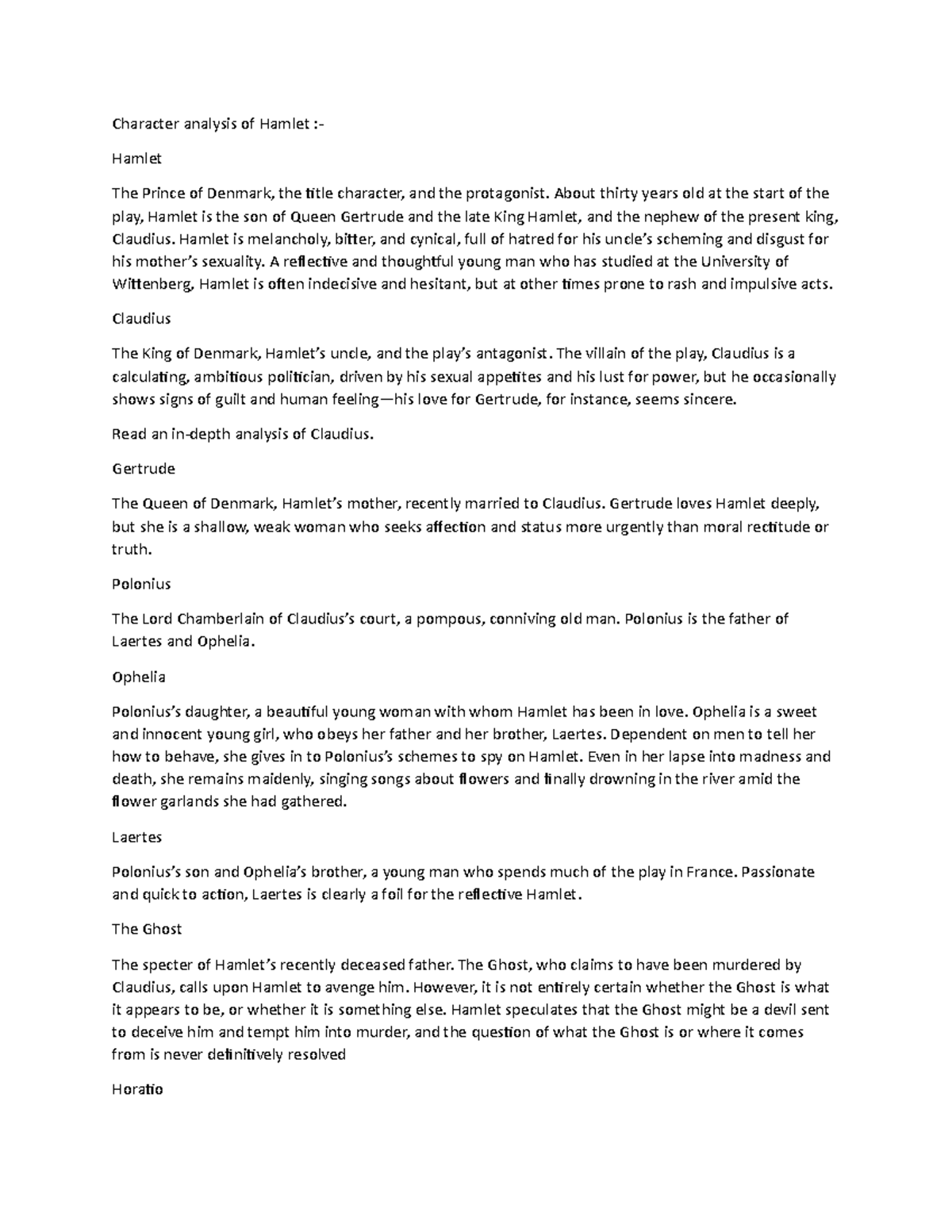 16 - Analysis - Character analysis of Hamlet :- Hamlet The Prince of ...