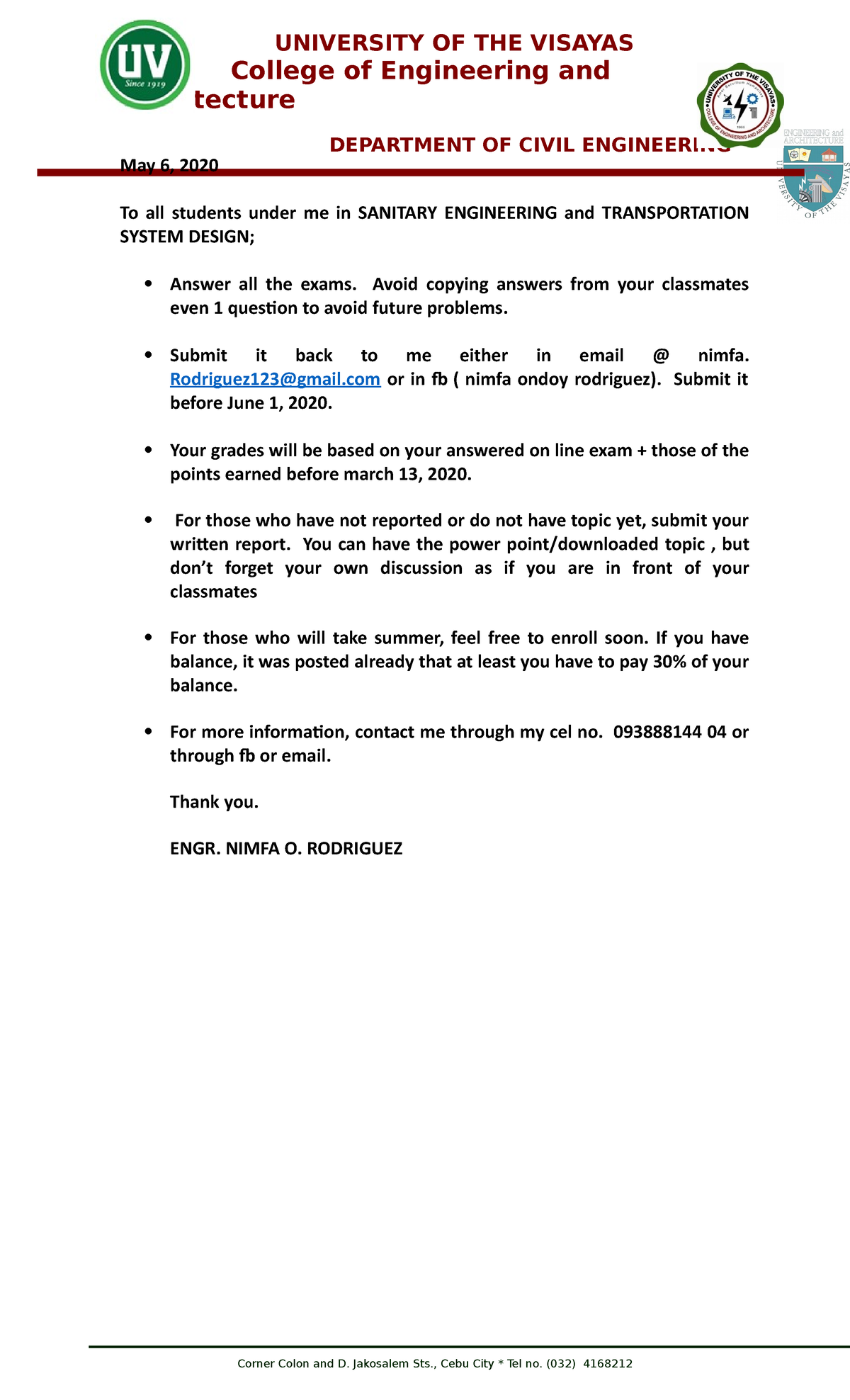 Sanitary Examination - John Rhey L. Tagalog - College of Engineering ...