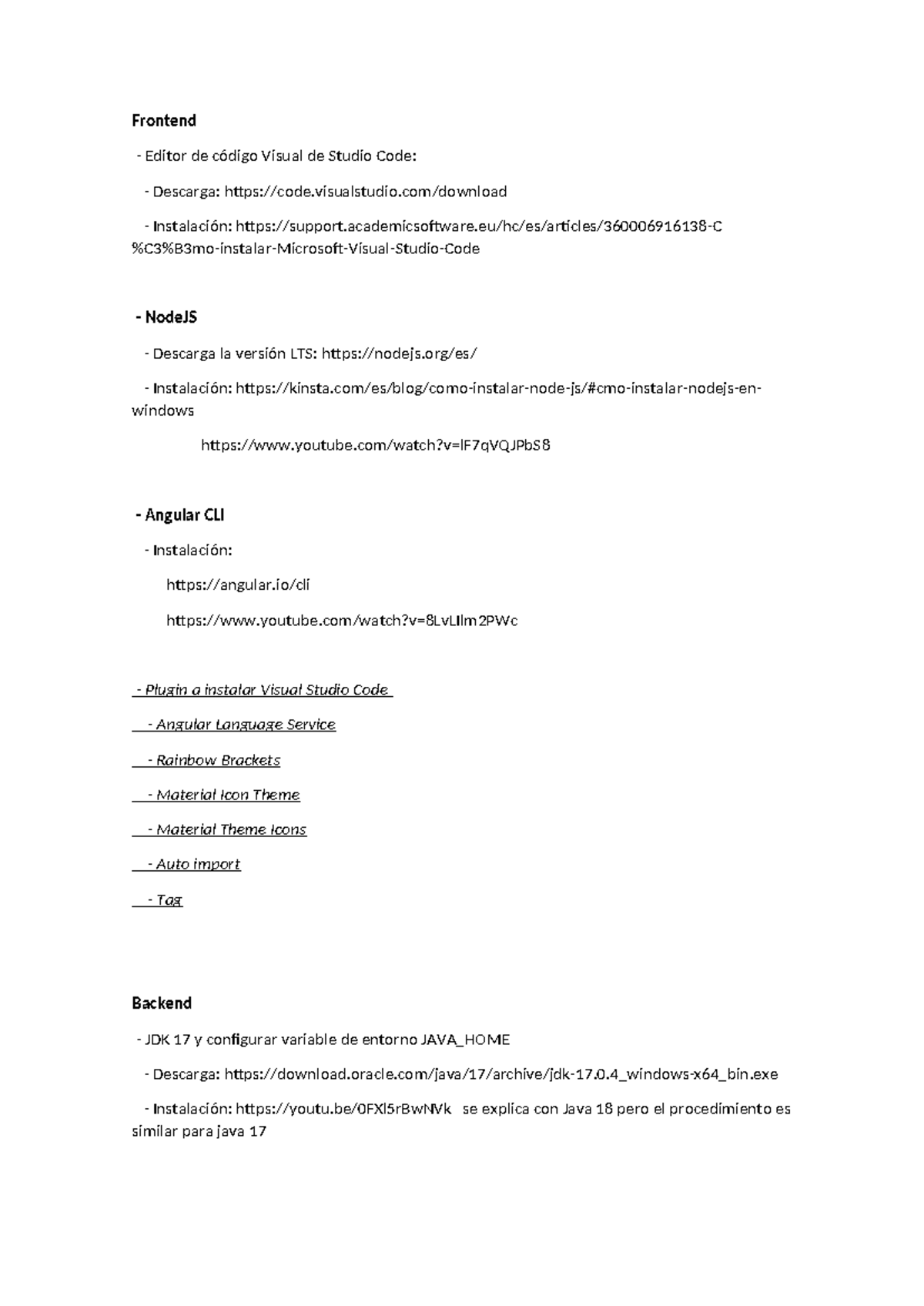 Lista de programas de Instalación - Frontend - Editor de código Visual de Studio Code ...
