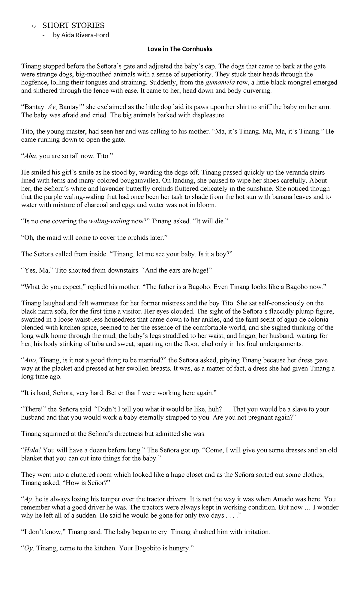 Love in the cornhusks - o SHORT STORIES - by Aida Rivera-Ford Love in ...