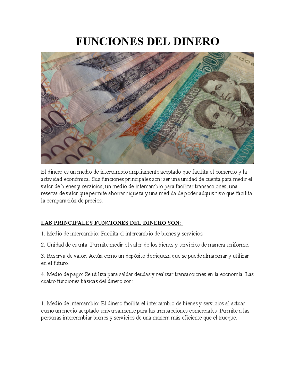 Funciones DEL Dinero - FUNCIONES DEL DINERO El dinero es un medio de ...