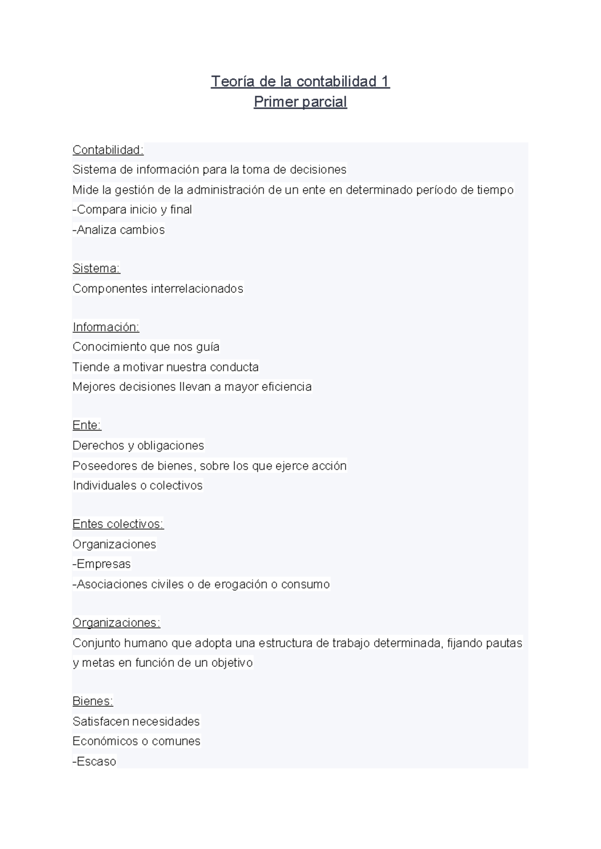 Contabilidad Teoria - ............. - Teoría de la contabilidad 1 Primer parcial Contabilidad ...