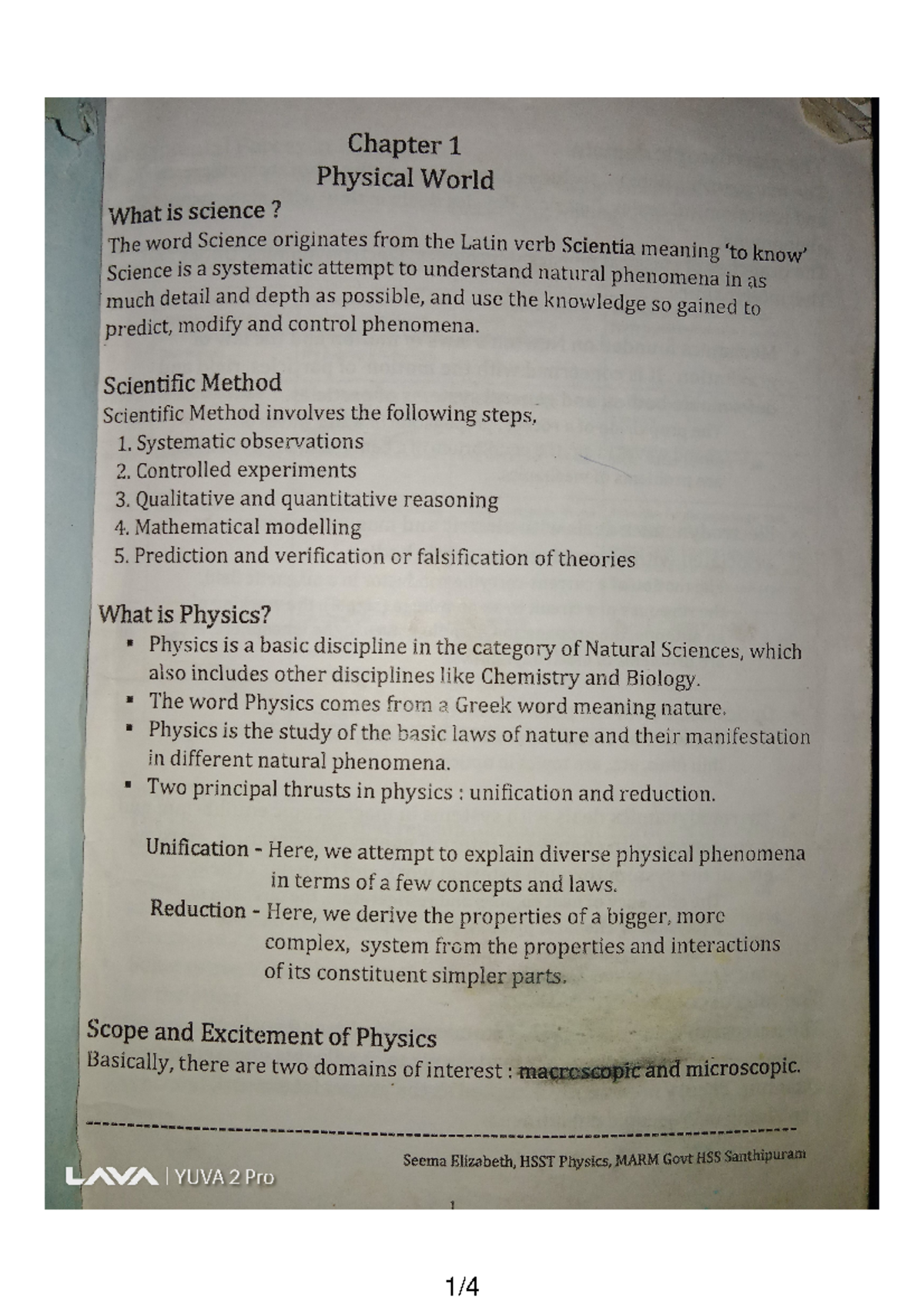 Physics chapter 1 - Chapter 1 Physical World What is science ? The word ...